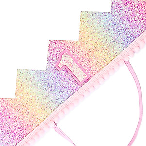 BoKin Rainbow Gradient 1st Birthday Crown, Baby's First Birthday Photo Props and Party Decorations for Girls