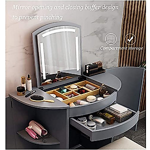 LEONYS Vanity Table Set with Mirror & 2 Drawers, Makeup Vanity Dressing Table, Dresser Desk and Cushioned Stool Set for Girl, Women Bedroom