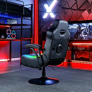 X Rocker Prism RGB LED Lounging Video Gaming Pedestal Chair with Armrests, Wireless Bluetooth Audio, Foldable, Vegan Leather, Amazon Exclusive, Black