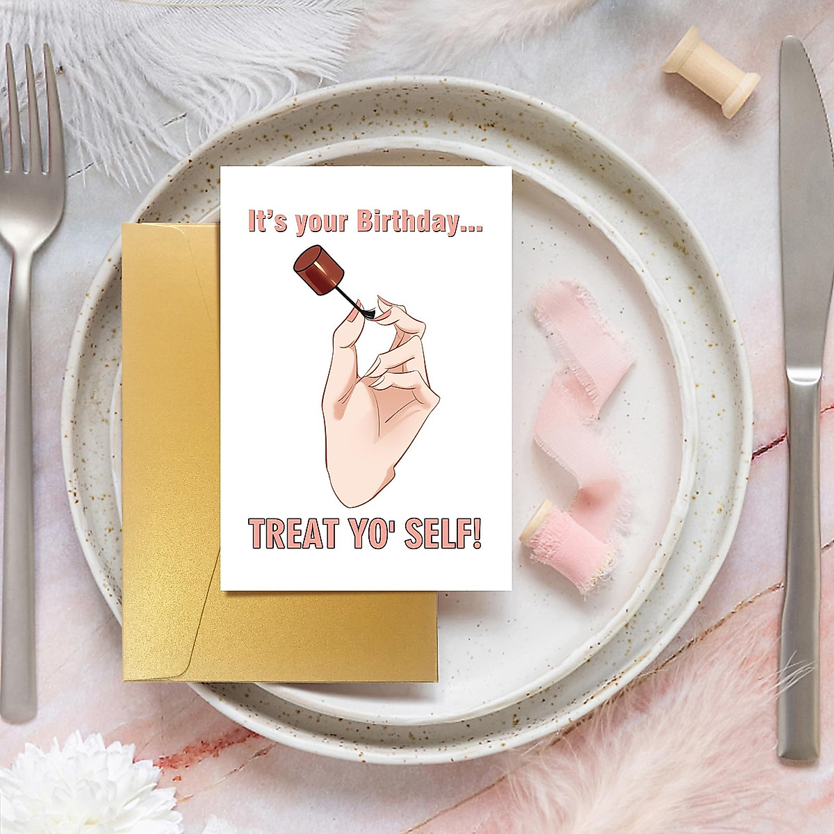 Funny Birthday Card for Her, Manicure Birthday Card for Women, Birthday Gift for Wife Girlfriend, It’s Your Birthday, Treat Yo’ Self