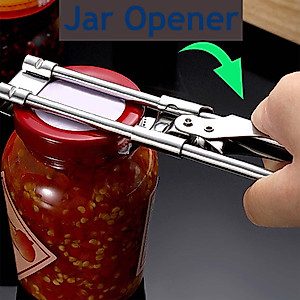 Stainless Steel Jar Opener, with Bottle Opener Keychain, Jar Opener for Weak Hands, Jar Opener for Seniors with Arthritis, Adjustable Stainless Steel Can Opener Kitchen Accessories