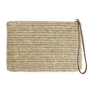 FENICAL Straw Clutch Bag Bohemian Zipper Wristlet Summer Beach Handbag for Women Girls