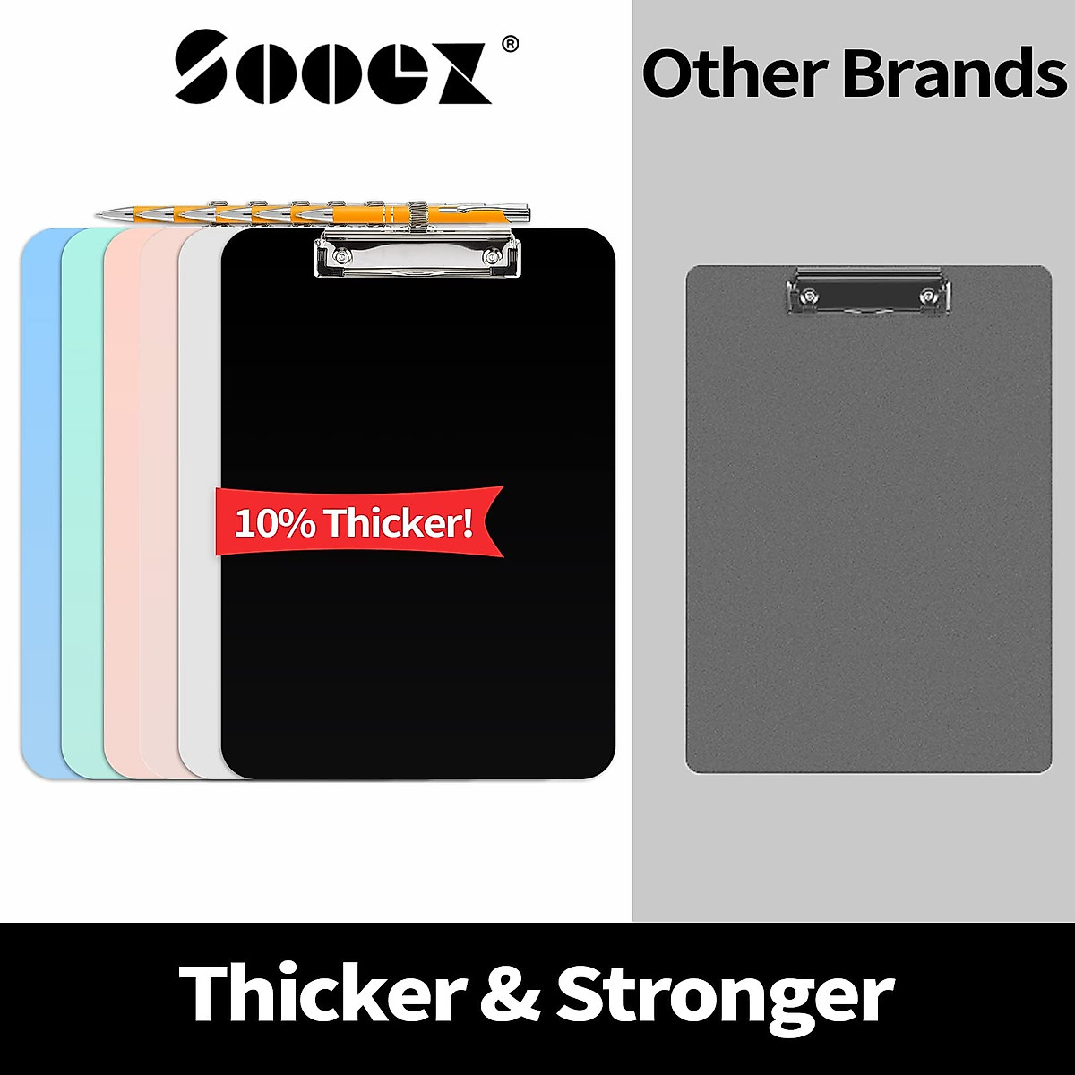 Sooez Plastic Clipboard with Pen Holder, [10% Thicker] Clip Boards 8.5x11 with Low Profile Clip, Cute Hanging Clipboard, Standard Letter A4 Size for Women Teacher, Office & School Supplies, Neno Pink