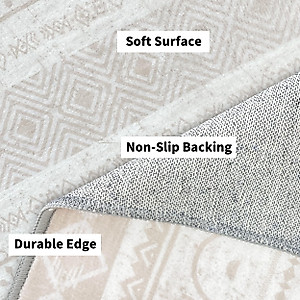 FAIOKAVER Geometric Washable Boho 5'x7' Area Rug - Non Slip, Foldable Indoor Carpet for Living Room, Bedroom, Kitchen-Easy to Clean, Durable and Stylish,Beige