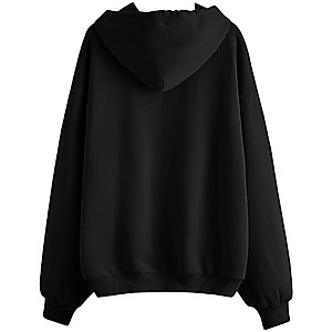 Lausiuoe Black Hoodie Zip Up Graphic Women Hoodies Fleece Oversized Sweatshirt Drop Shoulder Long Sleeve Athletic Workout Pullover Y2K Clothes