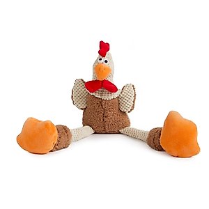 goDog Checkers Skinny Rooster Squeaky Plush Dog Toy, Chew Guard Technology - Brown, Large