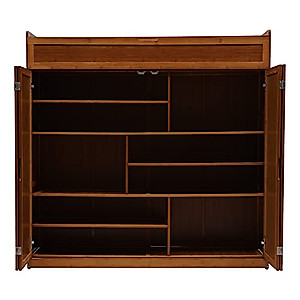 Bamboo 7-Tier Shoe Organizer Cabinet with Folding Door, Compartment Heels Long Boots, Hallway Entryway, Brown, Shoe Storage Cabinet, Shoes Rack Organizer for Bedroom Closet Entryway Living Room