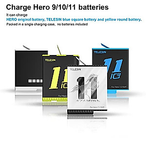 TELESIN New Pocket Battery Charger with Smart Power Indicator Side Charging Port for GoPro Original Enduro and Standard Go Pro Hero 11 Hero 10 Hero 9 Black Batteries