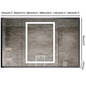 Wooden Bathroom Medicine Cabinet with LED Light & Defogger, Bathroom Storage Cabinet with HD Frameless Mirror, Over Toilet Bathroom Mirror Cabinet, with Mounting Kits (Size : 90cm-Black)