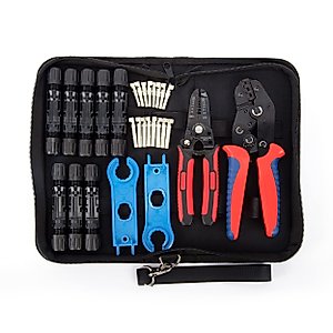 HKS Solar PV Panel Crimping Tool Kit with Crimper Stripper and 8 Pairs Solar connectors and 1Pair Solar Connector Spanner Wrench, Crimper Tool for Solar Cable AWG14-10,2.5/4/6mm²