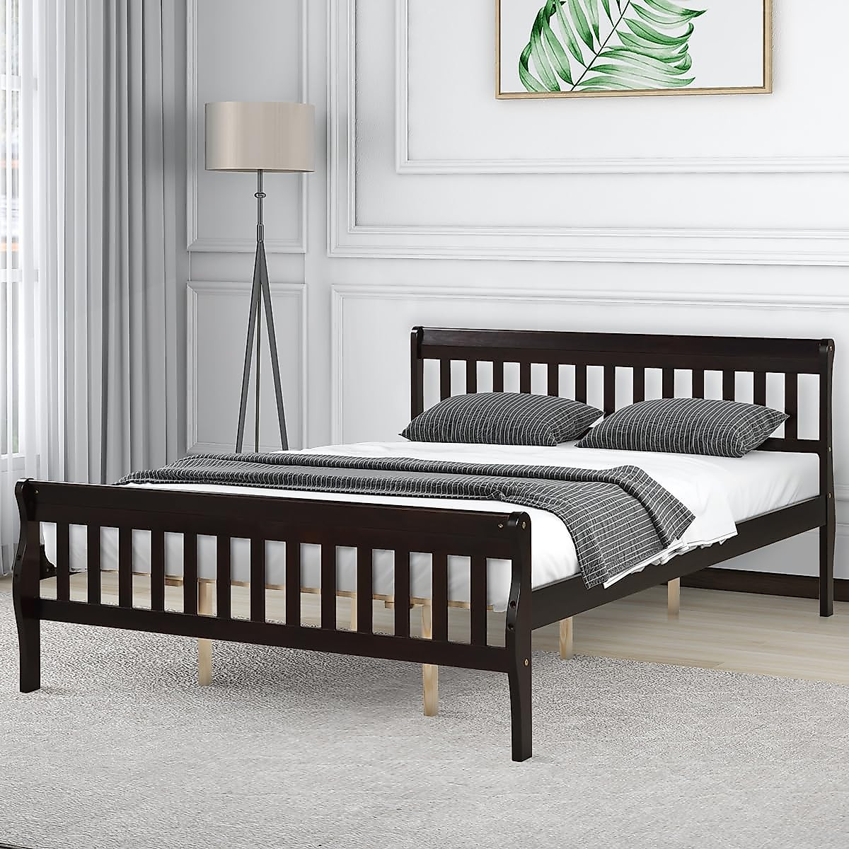 IULULU Queen Bed Frame, Solid Wood Platform Bed Frame with Headboard & Footboard, Queen Size Mattress Foundation with Wooden Slats Support, Easy Assembly, No Box Spring Needed, Espresso