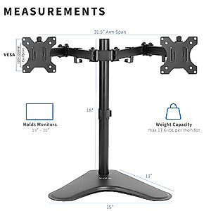 VIVO Dual 13 to 30 inch Monitor Free-Standing Mount, Fully Adjustable Desk Stand, Holds 2 Flat or Curved Display Screens, STAND-V102F
