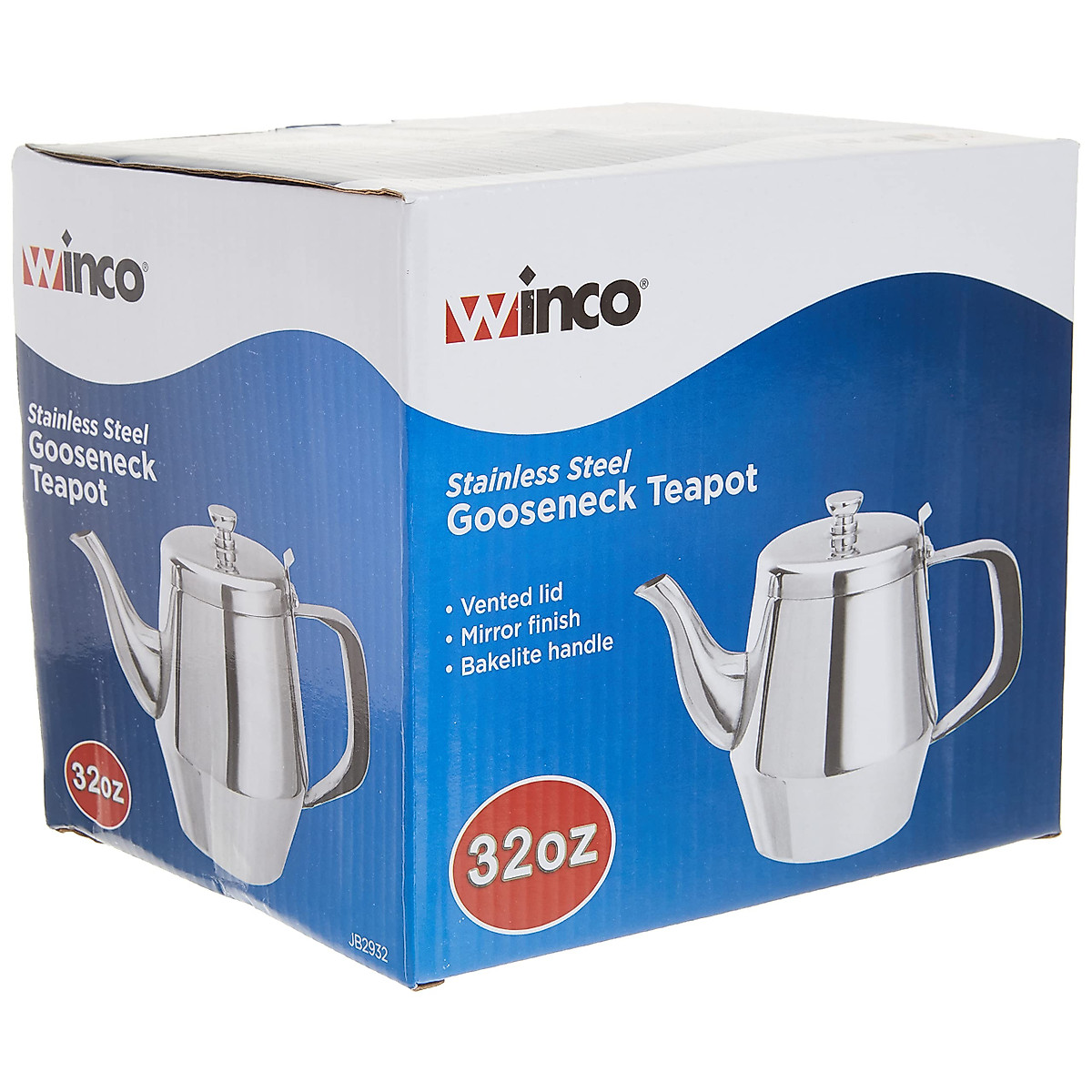 Winco Gooseneck Teapot, 32-Ounce,Stainless Steel,Medium