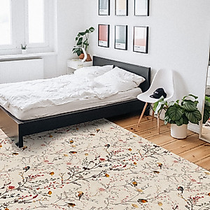 Large Area Rug 2' x 3' Throw Carpet Floor Cover Nursery Rugs for Children, Rustic Floral Modern Kitchen Mat Runner Rugs for Living Room/Bedroom Spring Bird Flowers Burlap Backdrop