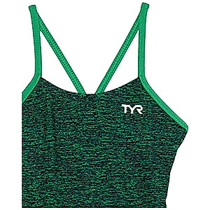 TYR Girls' Standard Durafast Elite Cutoutfit Swimsuit, Green Lapped, 24