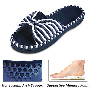 DL Women's Memory Foam Open Toe Slide Slippers with Cute Bow and Cozy Terry Lining, Slip-on House Shoes Spa Mules Sandals with Indoor Outdoor Rubber Sole, pink, 11-12