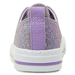 Toandon Girls Kids Sneakers Glitter Sequins Canvas Shoes Toddler Child Glitter Sparkle Low Top Lace Up Non Slip Lightweight Walking Outdoor Purple Size 2
