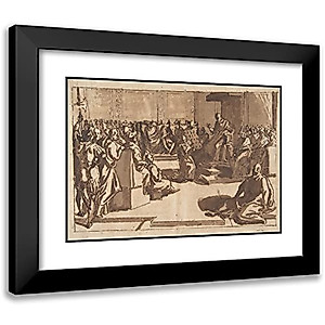ArtDirect Cesare Nebbia 24x18 Black Modern Frame and Double Matted Museum Art Print Titled - An Ecclesiastic Blessing a Book Before the Sacred College. (1580-90)