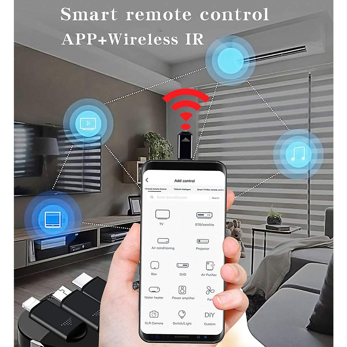 R09 Mini Smartphone IR Remote Controller Adapter for Android Smart Phone Mini Infrared Universal Control All in One Air Conditioner/TV/DVD/STB (Black-Type C)