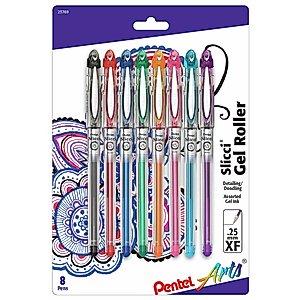 Pentel Arts Slicci 0.25 mm Extra Fine Gel Pen, Assorted Ink, 8 Pack (BG202BP8M)