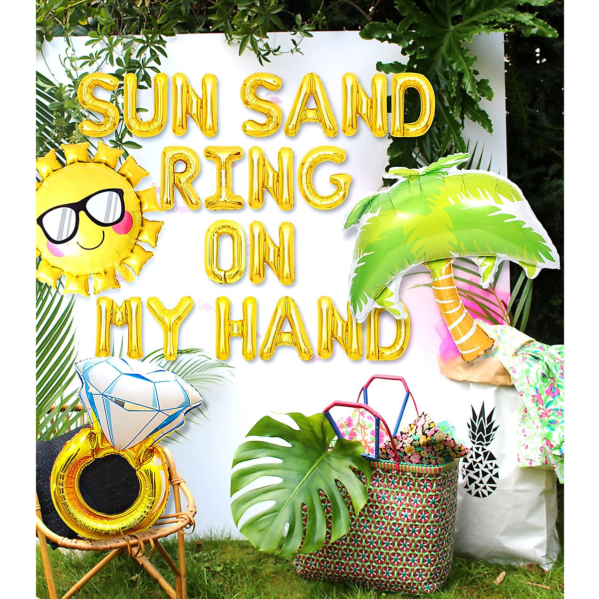 JeVenis Sun Sand Ring On My Hand Banner Balloons Beach Bridal Shower Decoration Hawaiian Luau Bachlorette Decoration