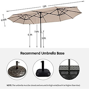 FREE SOLDIER 13FT Double-Sided Patio Umbrellas With 36 LED Lights, Outdoor Extra Large Umbrella with Crank, Market Twin Table Umbrella with Solar lights for Patio Garden Yard Pool (Beige)