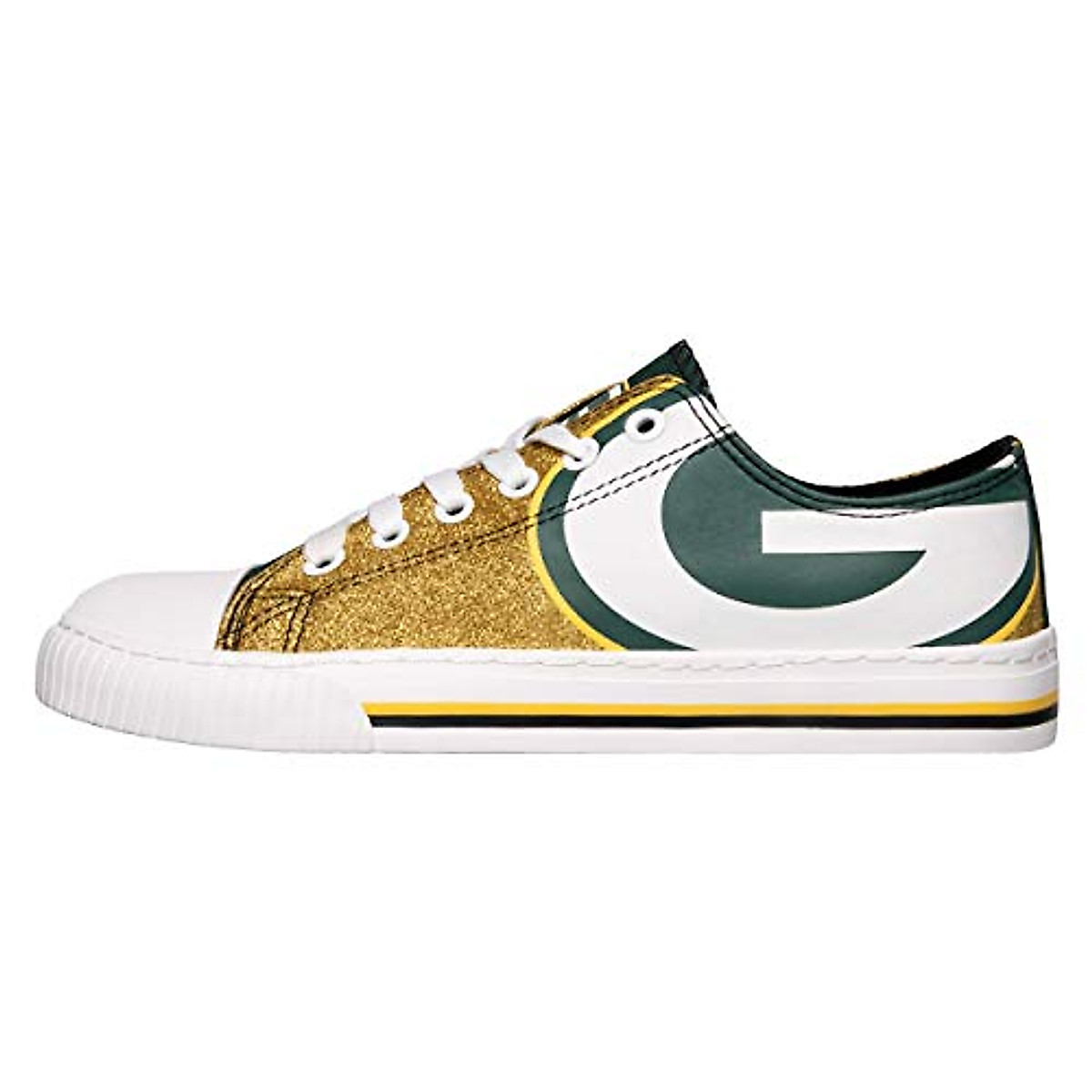 FOCO Green Bay Packers NFL Womens Glitter Low Top Canvas Shoes - 7