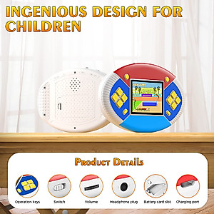 TEBIYOU Handheld Game Console for Kids Build in 218 Puzzle Leisure Video Games Portable Rechargeable Oval Colorful Gamming System with 3.0” LCD Boys Girls Birthday Christmas Party Gift (White)