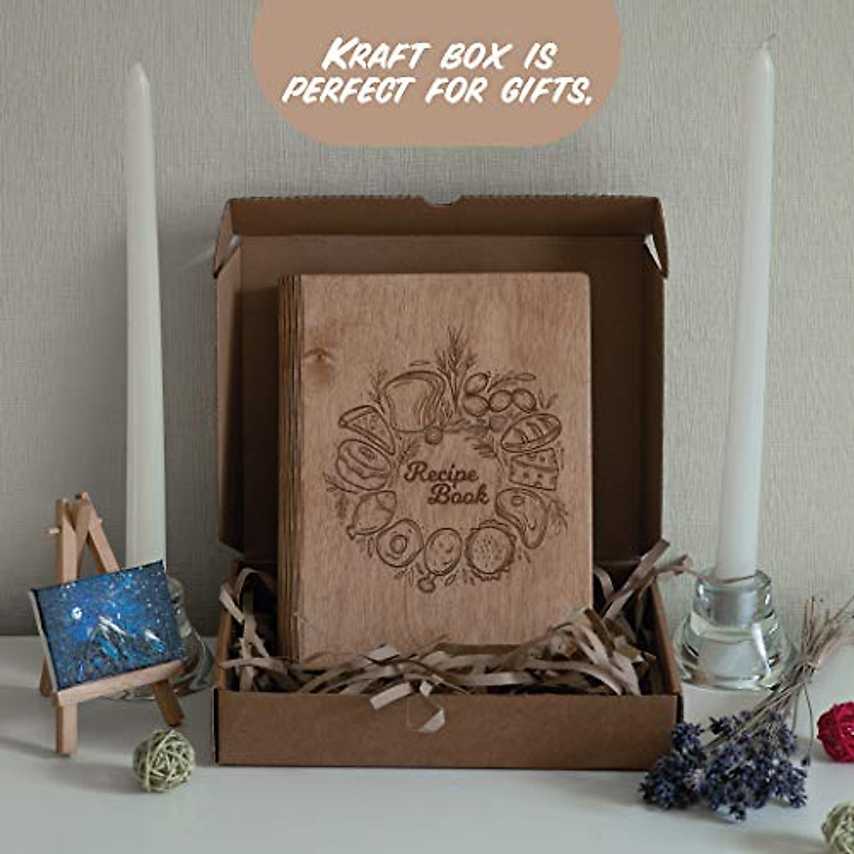 WOXTEED A5 Wooden Blank Recipe Book to Write in (7.5 x 6 inch) - Cook Book with 80 Sheets for Handwritten Recipes - Hardcover Family Kitchen Journal and Recipe Keeper (Brown)