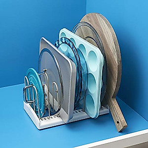 YouCopia StoreMore Adjustable Pan and Lid Rack, Pot Lids and Pans Organizer for Kitchen Cabinet Storage, Standard, White