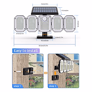 OTDLIGHT Solar Outdoor Lights, 300LED 2700LM 5 Heads Solar Powered Motion Sensor LED Security Light with Remote Control, IP65 Waterproof Floodlight, 360°Beam Angle Wall Lights for Garden Driveway