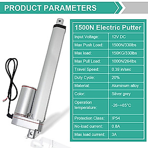 ECO-WORTHY Heavy Duty 330lbs/1500N Solar Tracker Linear Actuator Multi-Functions with Mounting Brackets (12V, 4") IP54 Waterproof Linear Motion Actuator