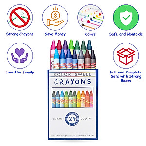 Color Swell Bulk Crayon Packs - 36 Boxes of 24 Vibrant Colored Crayons of Teacher Quality Durable Bulk Crayons for Classroom and Home