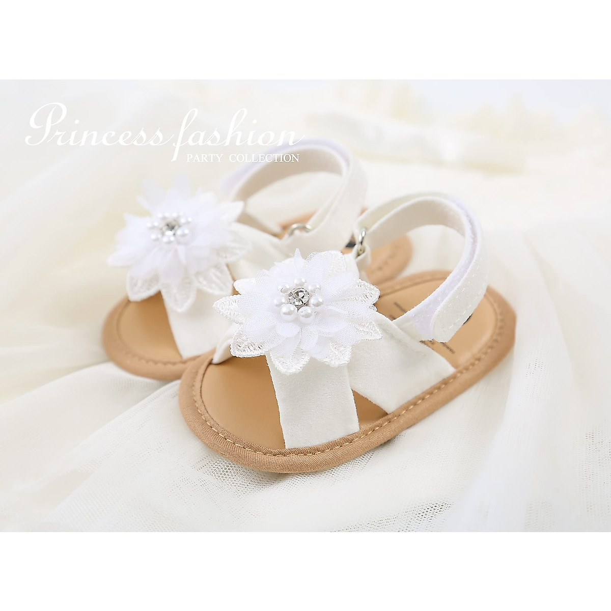 GDSDYM Infant Baby Girls Summer Sandals with Flowers Soft Sole Newborn Princess First Walker Crib Wedding Dress Shoes