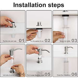 GAGALIFE Built in Sink Soap Dispenser or Lotion Dispenser for Kitchen Sink, Brushed Nickel ABS Pump Head, with 13 Ounce Large PET Soap Bottle