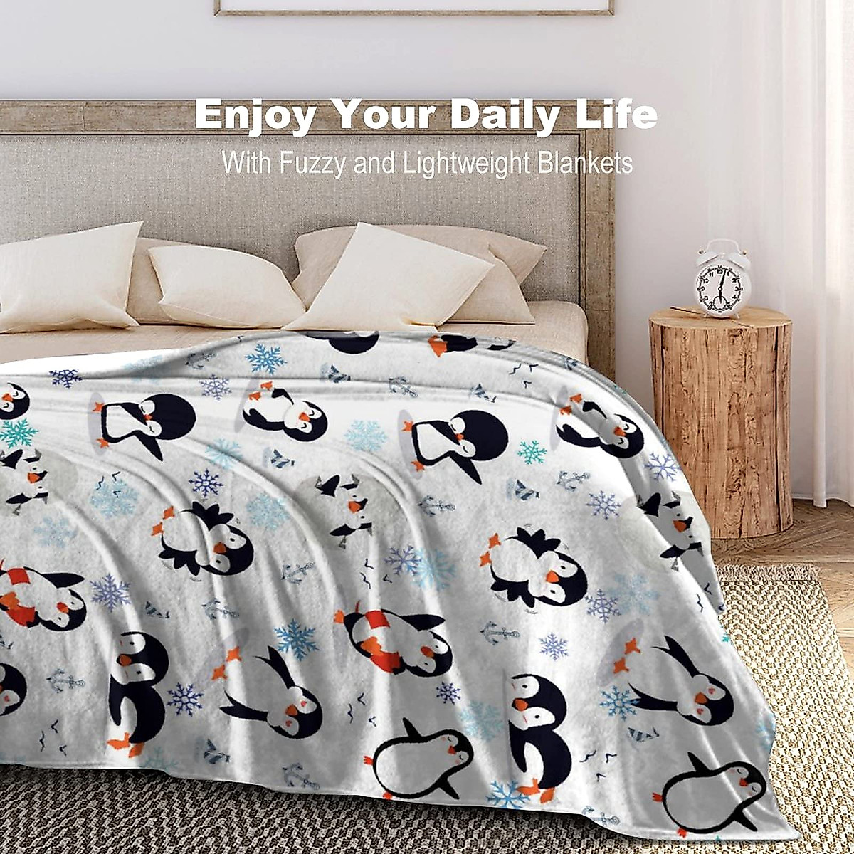 Animal Penguin Blanket Ultra Soft Cute Penguins Flannel Fleece Throw Blankets Lightweight Microfiber Fun Art Kids Adult Bedding for Gifts Travel 50"X40"
