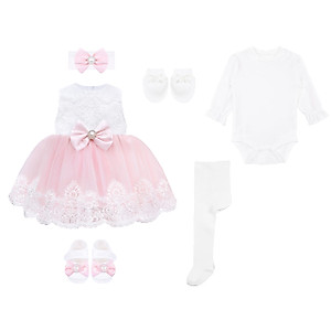 Taffy Baby Girl Newborn Pink Embroidered Princess Pageant Dress Gown 6 Piece Deluxe Set 0-3 Months