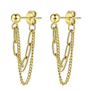 Tsnamer 14K Gold Plated Drop Chain Link Dangle Earrings for Women Threader Earrings (Gold)