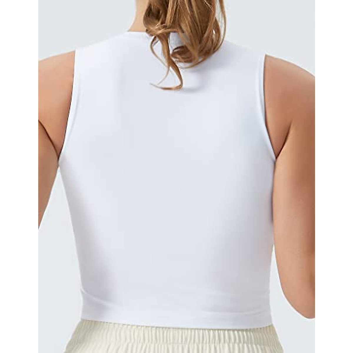 THE GYM PEOPLE Women's Medium Support Sports Bra Removable Padded Sleeveless Workout Crop Tops White