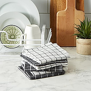 DII Basic Terry Collection Windowpane Dishcloth Set, 12x12, Gray, 6 Piece
