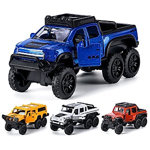 weilaga 4 PCS Pull Back Off-Road Cars,Die-cast Metal Toy Vehicles with Openable Doors for Kids Boys Girls