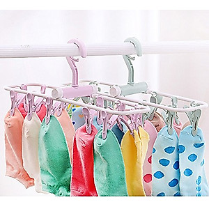 Aschic Folding Portable Laundry Hanger with 12 Clips Drying Rack for Socks&Lingerie Plastic Clothes Pins (Assorted)