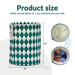 Peixty Small Yarn Bag with Two Pockets, Small Yarn Holder for Knitting & Crocheting, Portable Small Yarn Storage Bag for Small Crochet Projects, Stores Skein Balls, Needles, and Accessories-Green