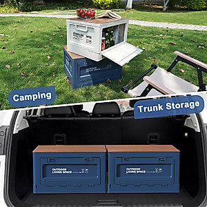 FOLLOWIN Collapsible Storage Bins with Lids,Folding Plastic Camping Box,Stackable Crates Storage Containers,50L Lidded Storage Box 1 Pack,Blue