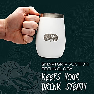 Non-tipping 10oz Double Wall Insulated Stainless Steel Stemless Travel Wine Tumbler w/Easy Slide Lid - White