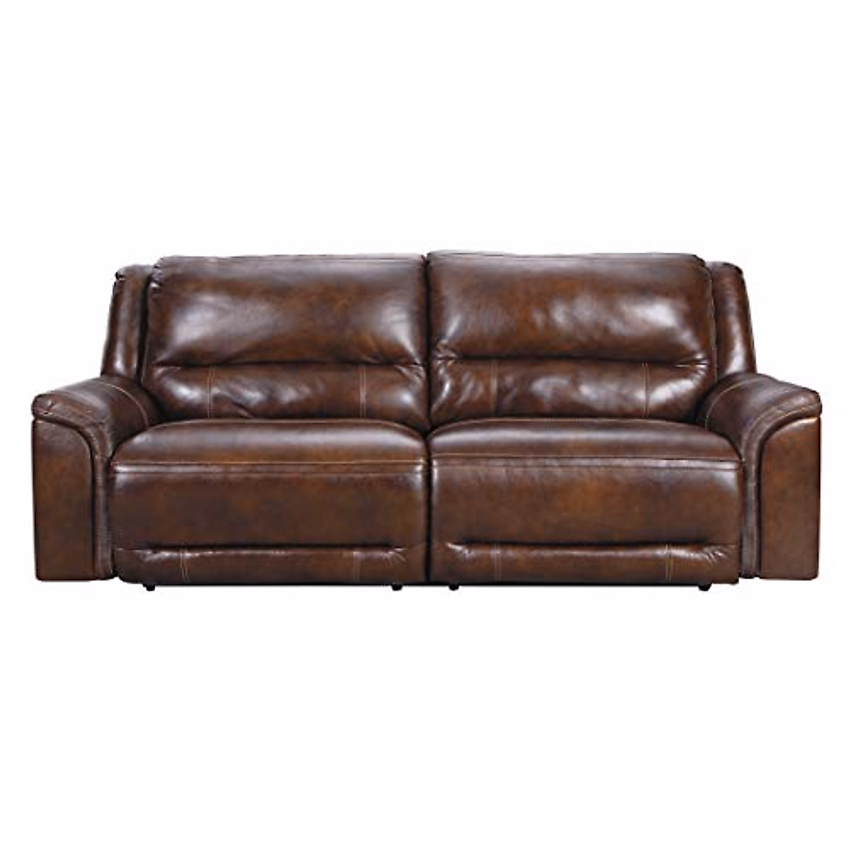 Signature Design by Ashley Catanzaro Leather 2 Seat Dual-Sided Power Reclining Sofa with USB Port, Brown
