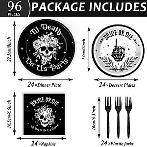 Bride or Die Bachelorette Party Decorations Tableware Set, Till Death Let's Party Plates and Napkins for Bridal Shower Halloween Bachelor Birthday Party Supplies Serves 24 People