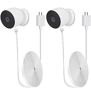 iTODOS 2 Pack 25Ft/7.5m Power Cord Compatible with Google Nest Camera (Battery) with USB Adapter,Weatherproof Outdoor Power Cable, Flat Charging Cable for Nest Camera(Battery) - White