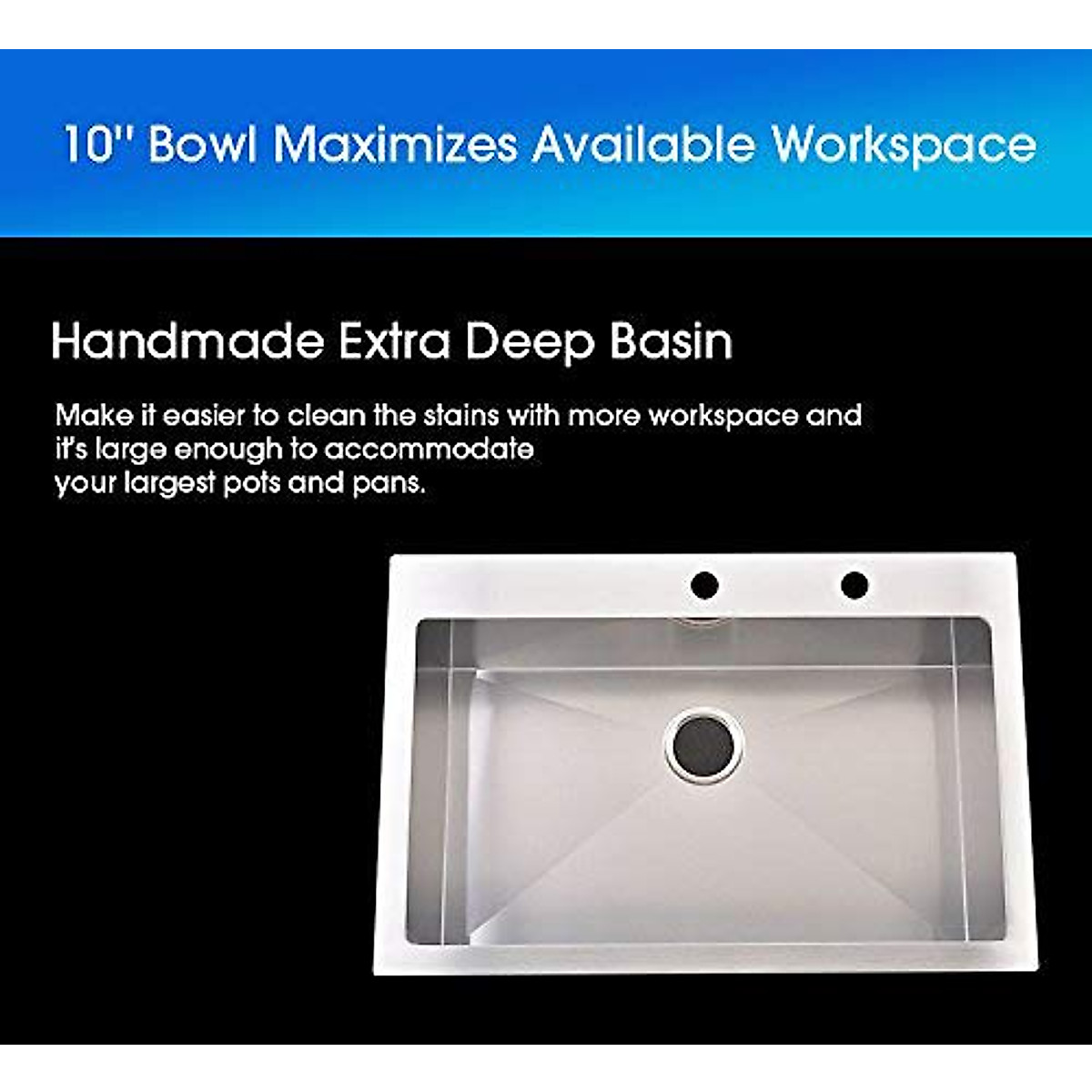 Friho 33"x 22" Inch Drop-in Stainless Steel Kitchen Sink,Brushed Nickel Topmount Kitchen Sinks,SUS304 Commercial Handmade 18 Gauge Single Bowl Large Basin With Dish Grid and Basket Strainer