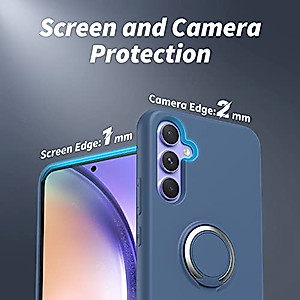 TUNKARMOR for Samsung Galaxy A14 5G Case: with 2 Pack Tempered Screen Protector & Built in 360° Adjustable Ring Kickstand Shockproof Protection Soft TPU Silicone Phone Cover (Blue)